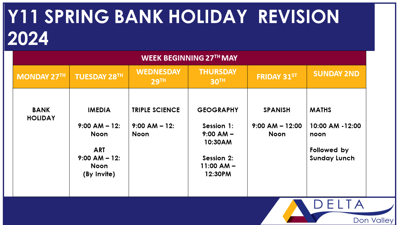 Half Term Holiday Revision - Don Valley Academy